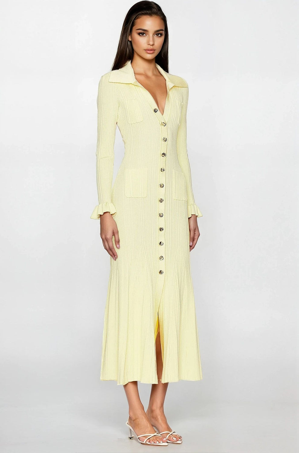 Sandra Butter Yellow Knit Midi Dress – Ämara